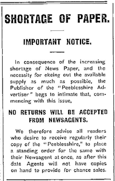 WW1 Paper Shortage – Peebles Historical Archive